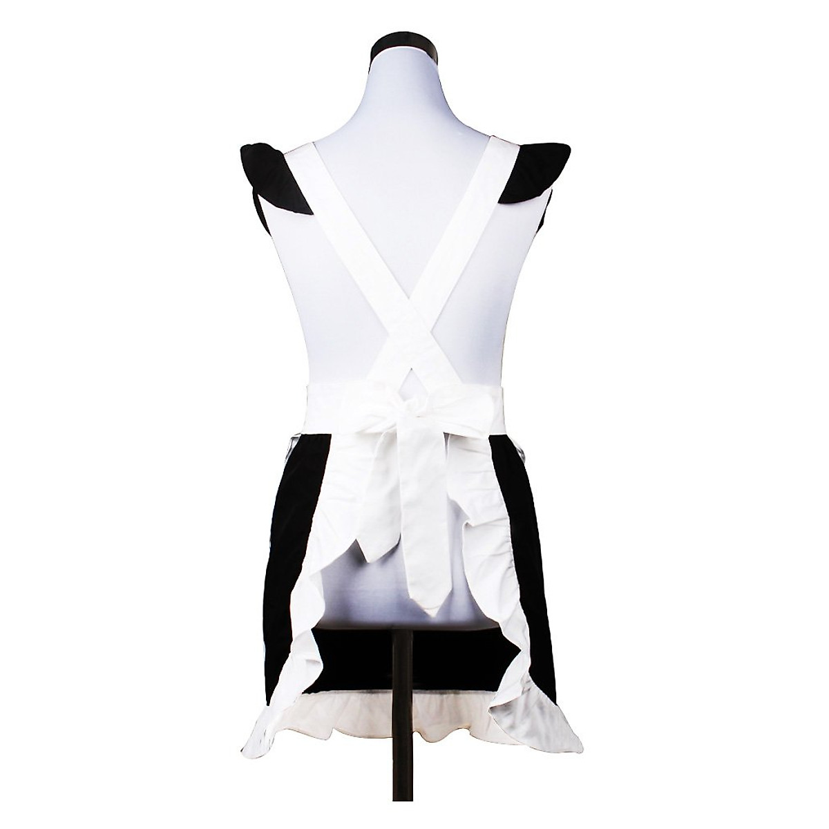 Love Potato Cute Sweet Retro Frilly Aprons for Girl Women's Kitchen Cooking Cleaning Maid Costume with Pocket (Black and White)