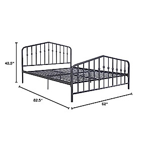 Novogratz Bushwick Metal Bed with Headboard and Footboard | Modern Design | Queen Size - Grey