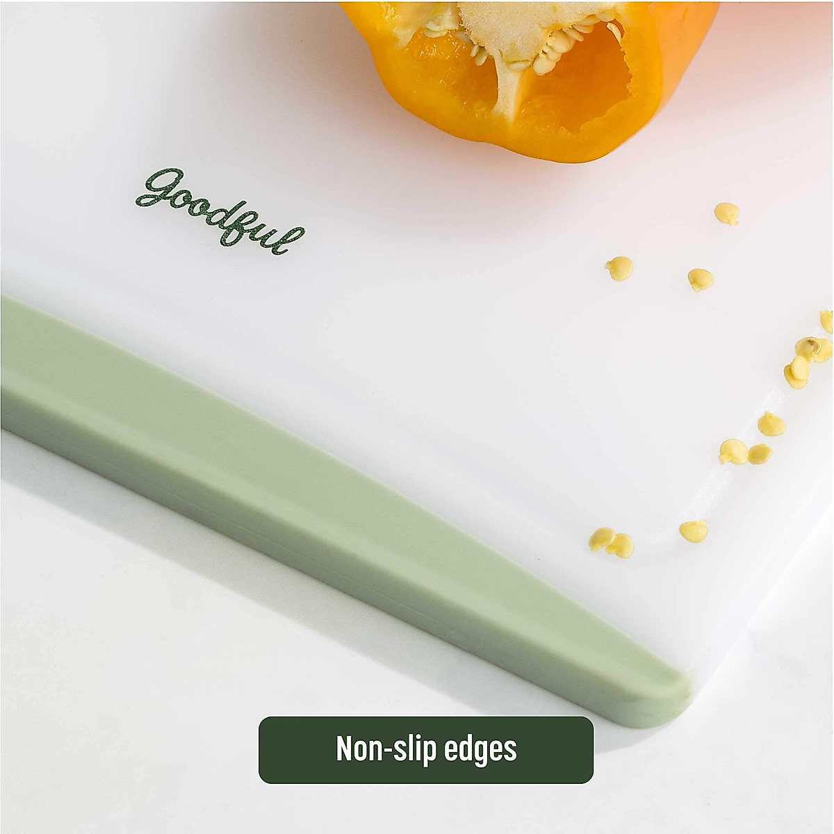 Goodful Cutting Board (3 Piece Set)- Non-Slip Edges, Easy Grip Handles, Made without BPA, Non-Porous, Dishwasher Safe, Multiple Sizes, Sage