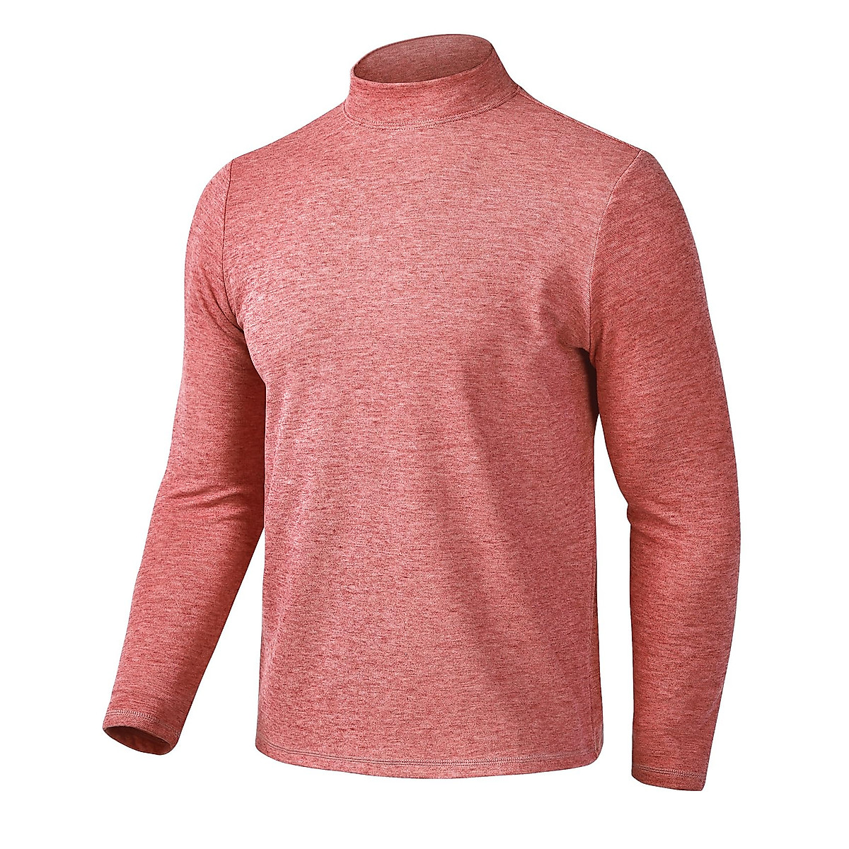 Thermal Base Layer Men Mock Turtleneck(Red Heather,XL)