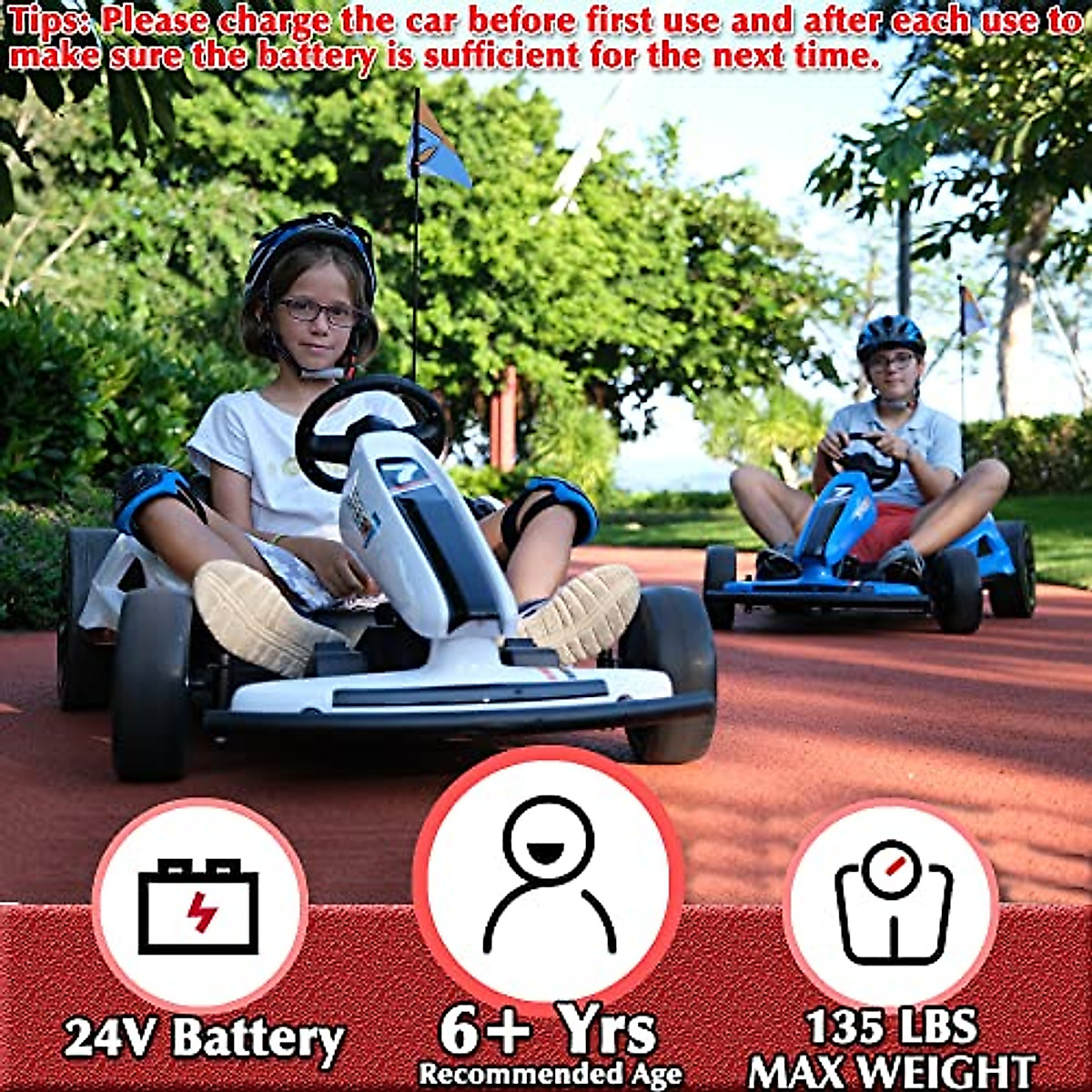 sopbost 24V Electric Drift Kart 7.5MPH High Speed Go Kart for Kids Aged ...