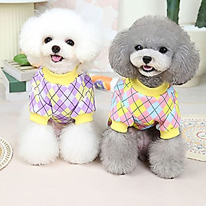 leasote Pet Sweater, Classic Colourful Plaid Pullover Dog Sweatshirt, Dog Shirts Pet Clothes for Small Medium Large Boy Girl Doggie Cats Purple M