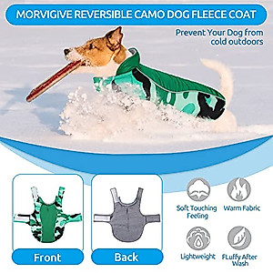 MORVIGIVE Camo Winter Dog Coat, Reversible Waterproof Dog Jacket Dog Cold Weather Coats, Warm Dog Puffer Jacket Reflective Dog Coat with Harness Built in for Small Medium Large Dogs
