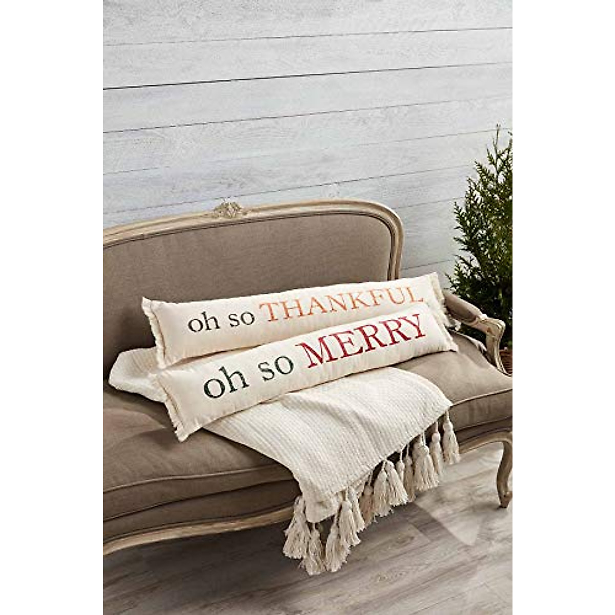 Mud Pie Long Reversible Pillow, 7" x 35", White