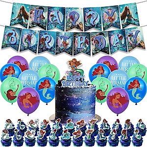 Black Mermaid Ariel Birthday Party Supplies,Little Mermaid Birthday Party Decorations