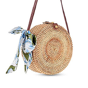 Rattan Bags for Women, Xmeng Straw Round Bali Ata Handbags Woven Circle Crossbody Wicker Purse Adjustable Strap Boho Bag