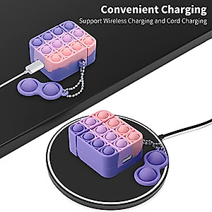 Jiunai for AirPods Case, Bubble Fidget Case for AirPod Stress Relief 3D Full Protection Shockproof Cute Soft Silicone Rubber Shock-Absorbing Armor Case with Lanyard for AirPods 1/2 Gen Purple Pink