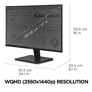 ViewSonic VA2715-2K-MHD 27 Inch 1440p LED Monitor with Adaptive Sync, Ultra-Thin Bezels, HDMI and DisplayPort Inputs for Home and Office, Black