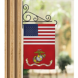 US Marine Corps Garden Flag - Set Wall Holder Armed Forces USMC Semper Fi United State American Military Veteran Retire Official - House Banner Small Yard Gift Double-Sided Made in USA 13 X 18.5