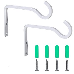 YIBOT 6 Inch Heavy Duty Outdoor Plant Hangers for Hanging Baskets, Iron Hanging Plant Holder,Metal Plant Hooks Plant Wall Hooks for Hanging Lantern, Bird Feeder(2 Pack,White)
