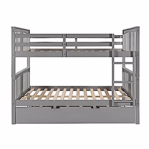 Lepfun Bunk Bed,Full Over Full Size Bunk Bed with Twin Size Trundle and Ladder for Bedroom,Guest Room and Dorm,Mutifunctional Bunk Bed for Kids,Adults,Teens,No Box Spring Needed,Gray
