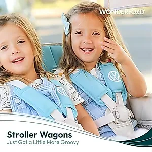 WONDERFOLD Volkswagen Stroller Wagon (4 Seater) - Collapsible Wagon Stroller with VW Bumper, Functioning Headlights, and All-Terrain XL Wheels