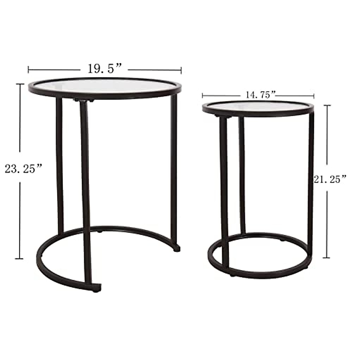 RiteSune Round Glass Black Nesting Side End Accent Tables Set of 2, Small Stacking Coffee Table for Small Space Living Room, Bedroom, Christmas, New Year (Black)