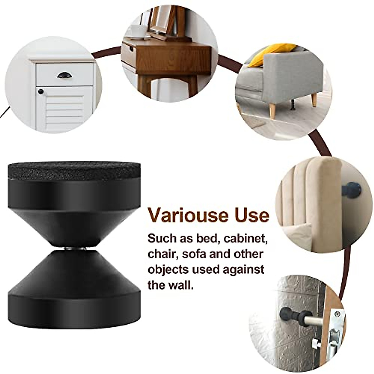 Krisler Upgraded Black Headboard Stoppers for Wall, Wall Bed Stoppers, Adjustable Threaded Headboard Bumper, Easy Install, 2 PCs (45mm-52mm)