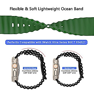 Tcaraersing Ocean Silicone Sport Band Elastic Press Nail Buckle Strap Wristband Replacement Compatible with Apple Watch iwatch Ultra Series 8 7 6 5 4 3 2 1 SE 49mm 45mm 44mm 42mm Men Women Alfalfa Green