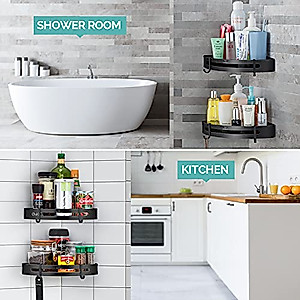 SORGMACH Shower Shelf Corner Adhesive Bathroom Shower Caddy Storage with 4 Removable Hook Holder Sholder Shelf for Wall Toilet Dorm No Drilling Wall Mounted Organizer Basket Kitchen-2 Pack
