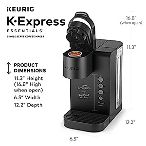 Keurig K-Express Essentials Black, Single Serve K-Cup Pod Coffee Maker - 3 Cup Sizes 6, 8, & 10oz, 36 OZ Removable Reservoir
