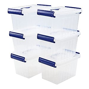 Jandson 3.5 Liter Clear Storage Bin, Latching Box Container with Blue Handle, 6 Packs
