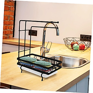 SHOWERORO Kitchen Rag Rack Dish Sink Tray Drainer Rack Kitchen Sink Rack Holder Sink Organizer Basket Sink Storage Rack Sink Scrubber Holder Cutlery Tray Sponge Carbon Steel Baby Tableware