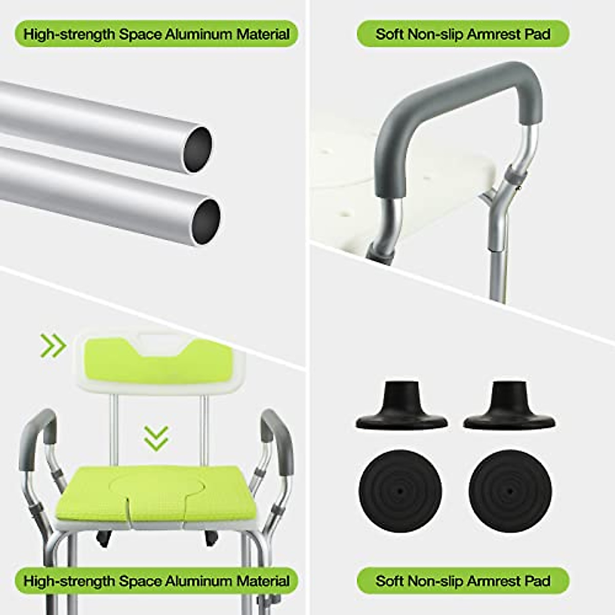 3 in 1 Commode Shower Chair for Inside Shower 400lbs, Raised Bedside Shower Seat with Arms & Back, Adjustable Toilet Seat Risers, Bathtub Stool for Seniors, Elderly, Disabled, Handicap, Injured