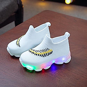Lykmera Baby Led Running Shoes Bling Girls Light Luminous Sport Boys Led Kids Children Baby Walking Shoes Sports Shoes (White, 2.5-3 Years Toddler)