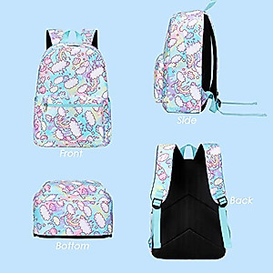 Dafelile Girls Backpack with Pencil Case Set, 2 in 1 Cute Patterns Printed Schoolbag Set Water Resistant Kids Bookbag for Kindergarten Elementary School Girls