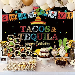 Rsuuinu Mexican Fiesta Backdrop Happy Birthday Tacos and Tequila Colorful Lights Background Drop Cinco De Mayo Backdrop for Pictures Birthday Party Mexican Decorations Banner Photo Booth Props 7x5ft
