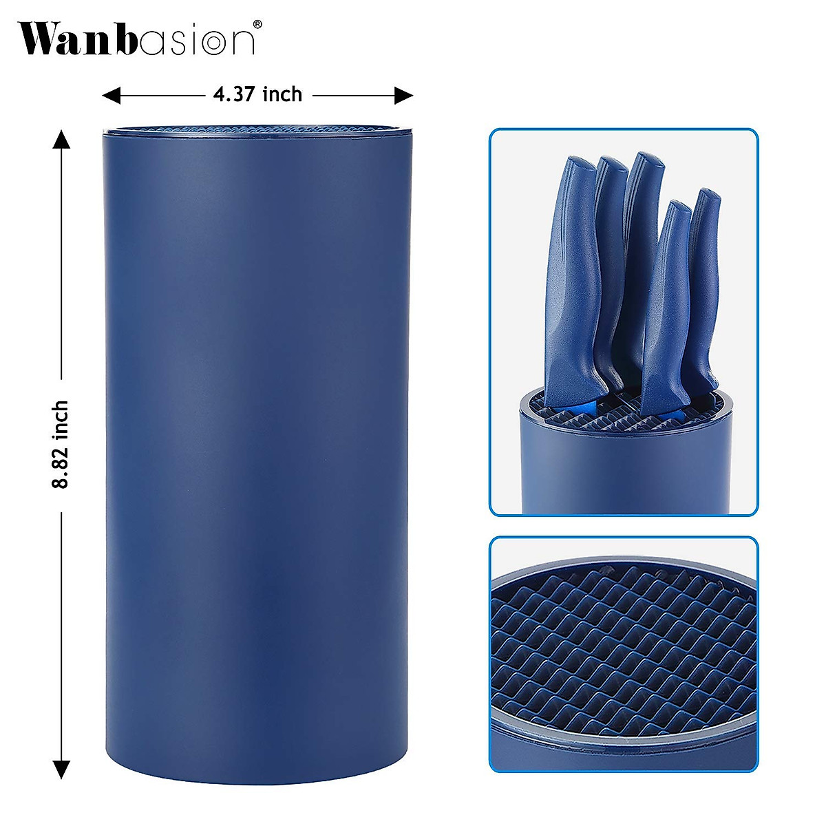 Wanbasion Navy Blue Kitchen Knives Block Set Professional, Stainless Steel Knife Set with Block, Knives Block Set with Knives Chef for Cooking