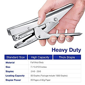 Stapler Heavy Duty with 1000 Staples and Staples Remover Set 20 Sheets Desktop Office Work Student Teacher Large Capacity No Jam Professional Standard 24/6 Metal