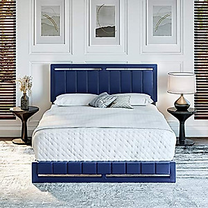 Boyd Sleep Beaumont Upholstered Platform Bed with Headboard, Mattress Foundation with Strong 14 Wood Slat Supports, No Box Spring Required, Black Faux Leather, Size Queen