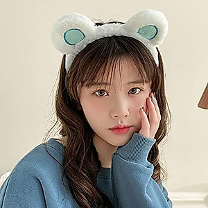 BYBYCD Plush Bear Ear Headband Hair Hoop Head Wrap Wash Face Non Slip Hairbands For Girls Women(white&pink)