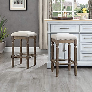 Ball & Cast Counter Height Barstool Upholstered Counter Stool Weathered Oak Finish 2-Pack 26" H