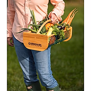 Gardeners Supply Company Large Garden Hod Harvest Basket | Versatile Gardening Fruits & Vegetables Gathering Basket | Natural Smooth Pine - Maple Frame & Coated Mesh | Easy to use - 9"L x 11"W x 11"H