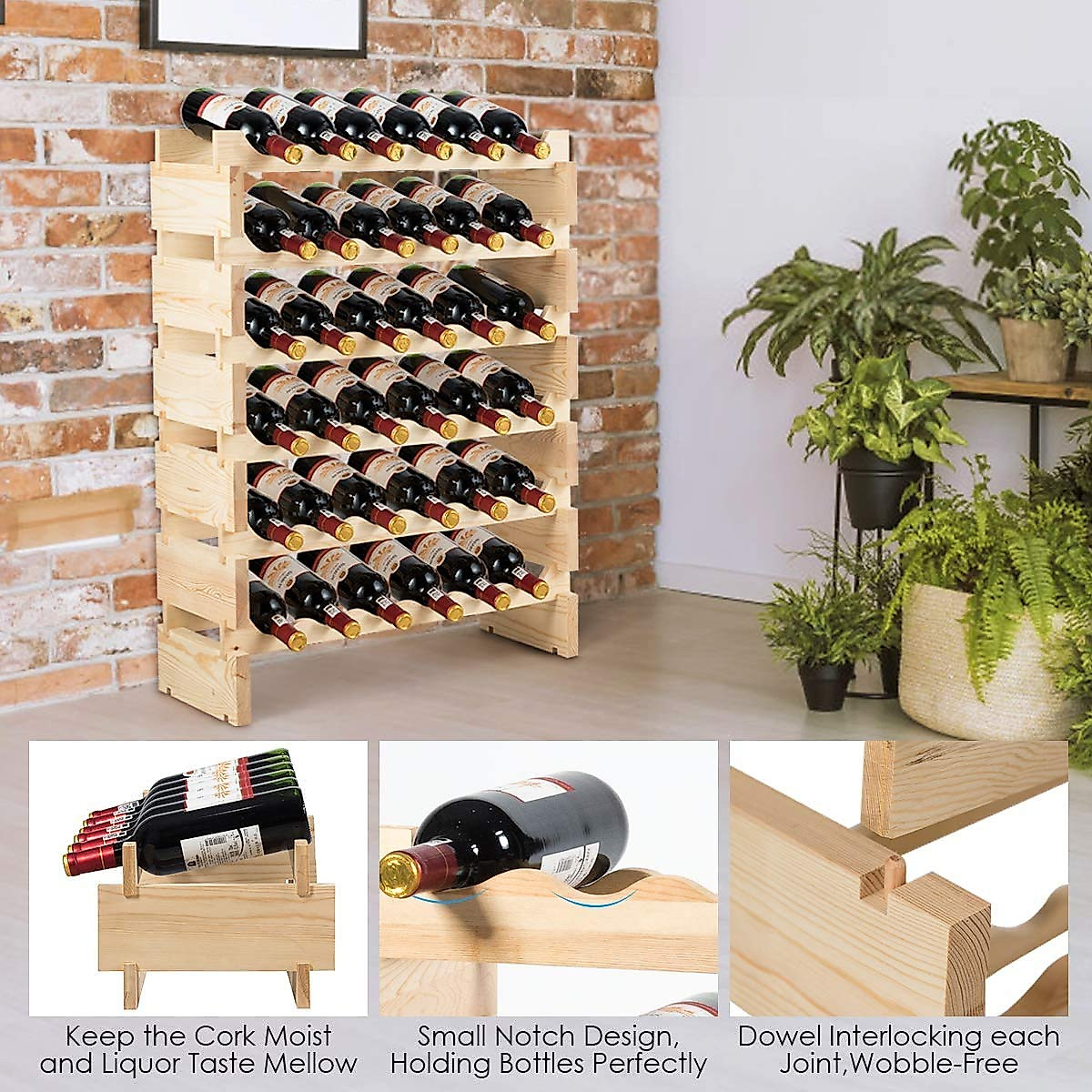 HAPPYGRILL Wood Wine Rack 36 Bottle Stackable Storage Stand Wine Display Shelves