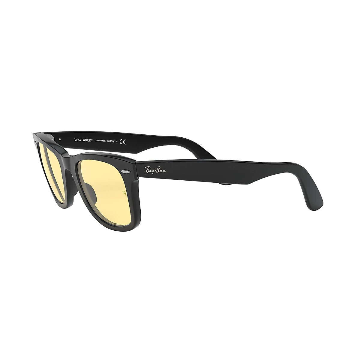 Ray-Ban RB2140F Original Wayfarer Low Bridge Fit Square Sunglasses, Black/Yellow, 52 mm