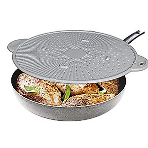 Simply Served Silicone Splatter Screen, Multi-Use Kitchen Tool, Protect Stovetop and Counters, 3-in-1 Silicone Kitchen Trivet, Splatter Screen, and Colander Lid, Gray