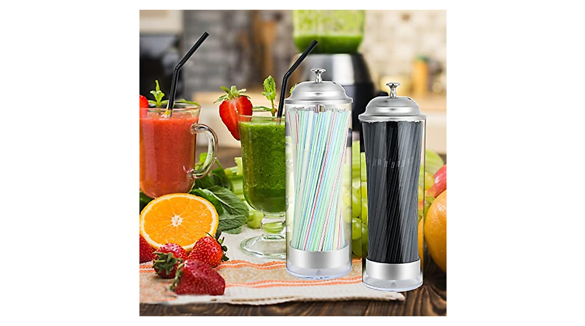 Elesunory Plastic Straw Dispenser with 100 Pcs Straws - Organize Counter