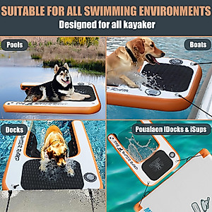 POUALAON Inflatable Dog Boat Ramp | Dog Water Ramp for Boat, Dock, & Pool | Dog On Water Ladder Steps | Safe & Easy Access for Dogs Up to 200 lbs | Large Steps & Sturdy Material