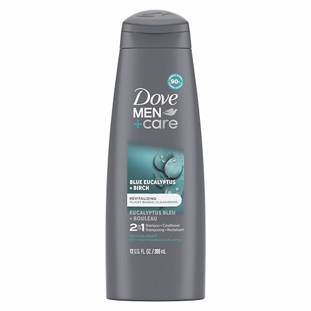 Dove Men+Care 2 in 1 Shampoo & Conditioner Eucalyptus & Birch For Healthy-Looking Hair Naturally Derived Plant Based Cleansers 12 oz
