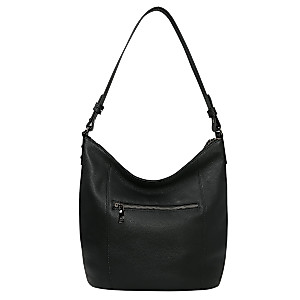 Iswee Black Leather Purse Shoulder Bag for Women Hobo Purses and Handbags Pocketbooks Cross Body Bag Large (Black)