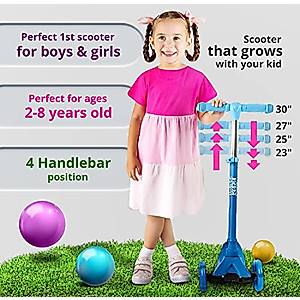 Kicksy - Kids Scooter - Toddler Scooter for Kids 2-5 Adjustable Height - 3 Wheel Scooter for Kids Ages 3-5 Boys & Girls - Kids Three Wheel Scooter with Light Up LED Wheels