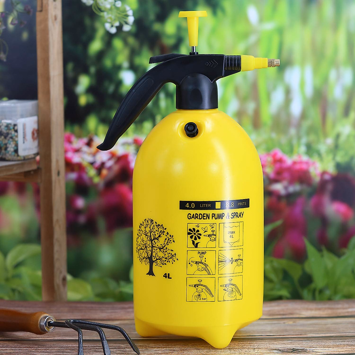 CLICIC Garden Pump Sprayer Portable,Hand-held Lawn Pressure Pump Sprayer Bottle with Adjustable Nozzle for Spraying Weeds/Watering/Home Cleaning/Car Washing 1 Gallon