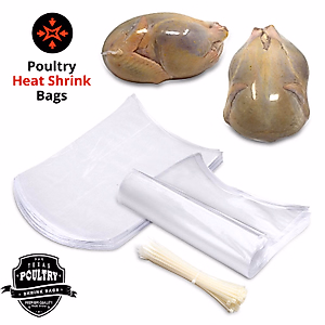 Poultry Shrink Bags - Clear 13" x 18" Chickens or Rabbits - w/zip ties included / 2.5 Mil/Freezer Safe Commercial Grade BPA BPS Free (25)