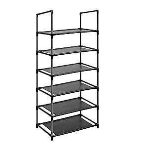Easyhouse 6 Tier Metal Structure Free Standing Shoe Rack for Small Space Entryway, Bedroom, Closet, Narrow Vertical Shelf Organizer for Space Saving Storage