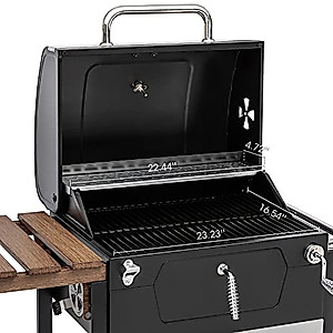 Royal Gourmet CD1824M 24-Inch Charcoal, BBQ Smoker with Handle and Folding Table, Perfect for Outdoor Patio, Garden and Backyard Grilling, Black