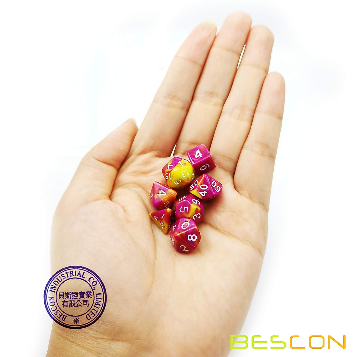 Bescon Mini Two Tone Polyhedral RPG Dice Set 10MM, Small Dice Set D4-D20 in Tube, 6 New Assorted Colored of 42pcs