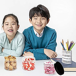 18 Pack 10.8 Oz Plastic Jars with Lids, Clear Round PET Wide-Mouth Container for Slime, Cosmetics, Bathroom, Kitchen, Tool Accessories, Gift, and Traveling Storage, BPA Free, Black Lids