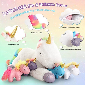 DOLDOA 22'' Unicorn Stuffed Animal for Girls, Mommy Stuffed Unicorn with 4 Baby Unicorns, Cute Plush Unicorn Plush Toy for Kids