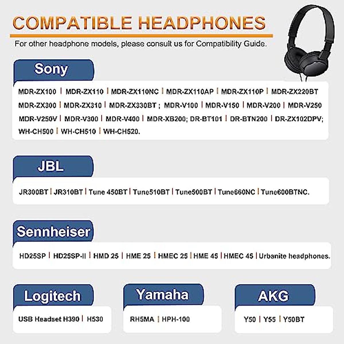 Ear Cushions for Sony Headphone Replacement Ear Pads Compatible with Sony MDR-ZX110 ZX110NC ZX100 WH-CH500 CH520 CH510 V150 V250 V200 JBL Tune 510BT 500BT 450BT 660NC 600BTNC Headsets 70MM (2 Pack)