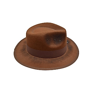 Nicky Bigs Novelties Tattered Burned Brown Fedora Hat - Scary Nightmare Creeper Hats - Cosplay Halloween Costume Accessory, Brown, Large